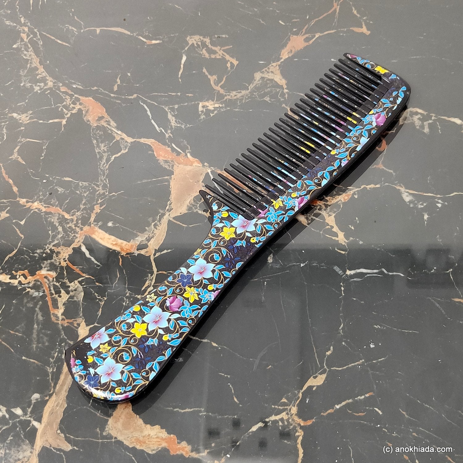 Anokhi Ada Plastic Floral Print Comb, 9-inch, Black (Comb-002 ...